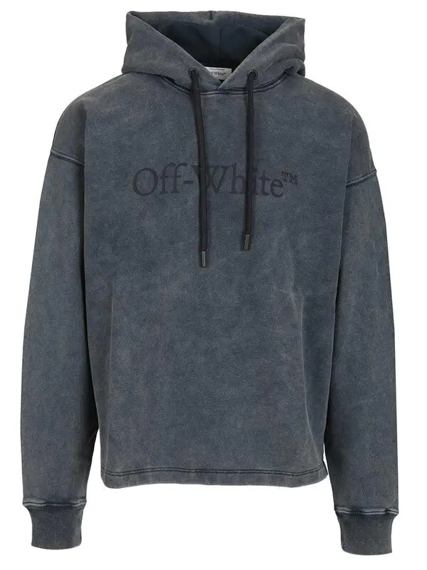Off-White Washed Cotton Hooded Sweatshirt - Blue