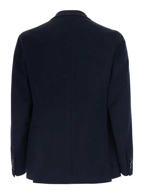Tagliatore Blue Single-breasted Jacket With Notched Revers And Brooch In Wool For