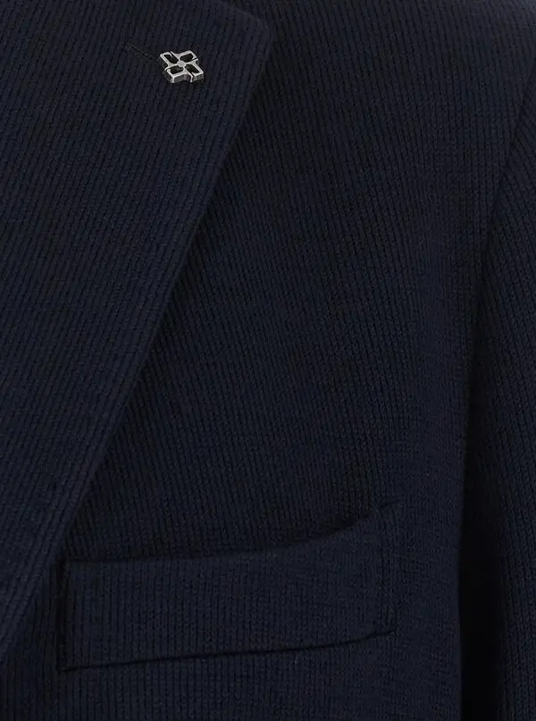 Tagliatore Blue Single-breasted Jacket With Notched Revers And Brooch In Wool For
