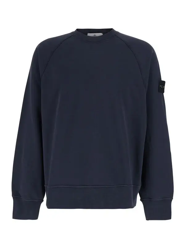 Stone Island Blue Crewneck Sweatshirt With Logo Patch On The Sleeve In Cotton For - Multicolor