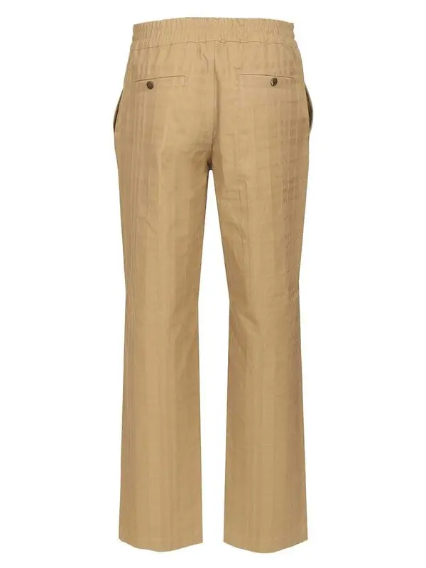 Burberry Textured Check Cotton Trousers - Cream