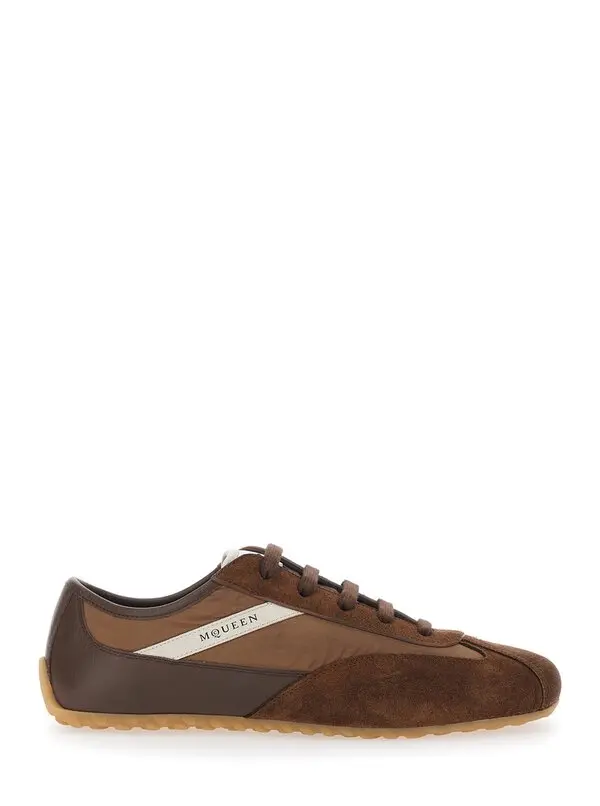 Alexander McQueen Boxe' Low Top Sneakerswith Bicolored Details And Logo Lettering On The Side In Suede For - Brown