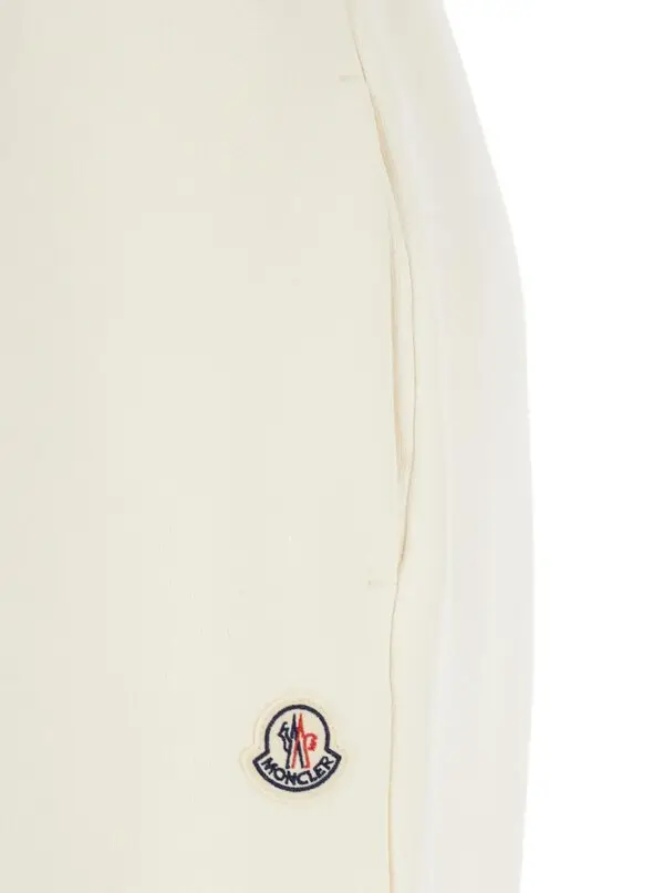 Moncler White Pants With Elastic Drawstring Waist And Logo Patch On The Side In Cotton Blend - Multicolor