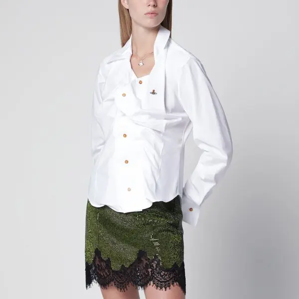 VIVIENNE WESTWOOD Drunken Cotton Poplin Shirt With Orb Embroidery - White