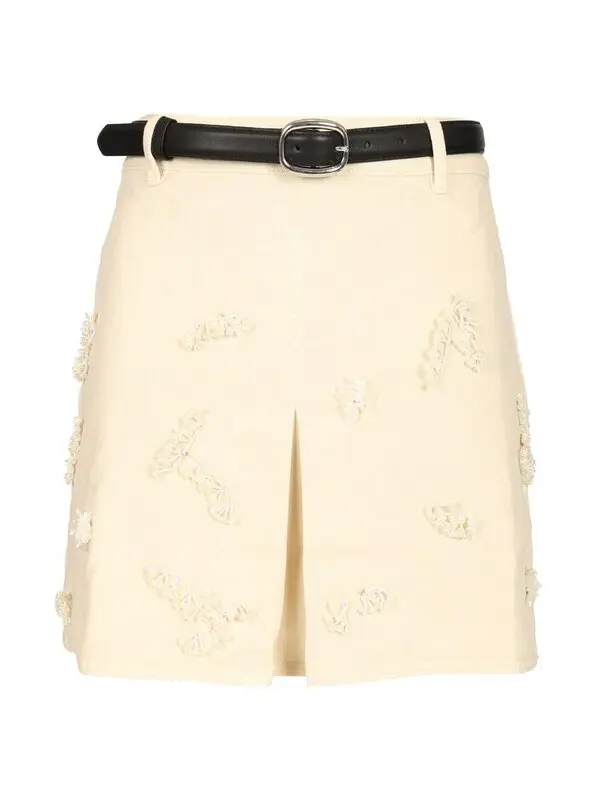 SELF-PORTRAIT Beaded Floral Denim Mini Skirt - White