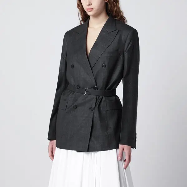 Prada Double-breasted Wool Jacket With Check Pattern
