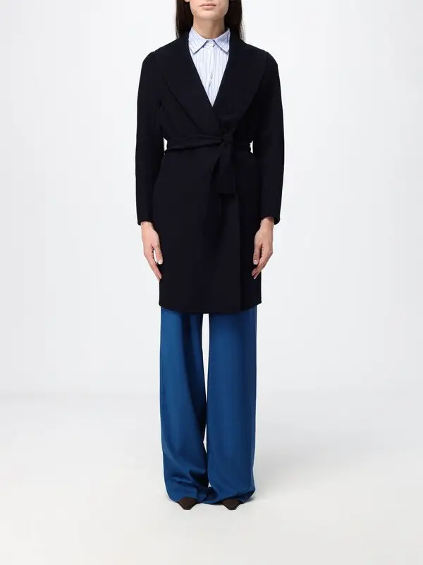 Max Mara Estremo Long Wool And Cashmere Robe Coat With Belt - Blue