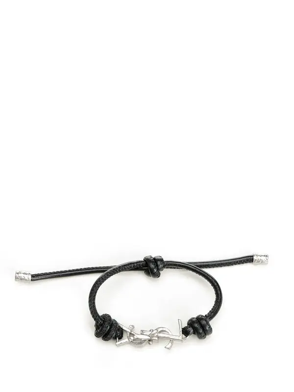 Saint Laurent Leather Cassandre Bracelet - Black