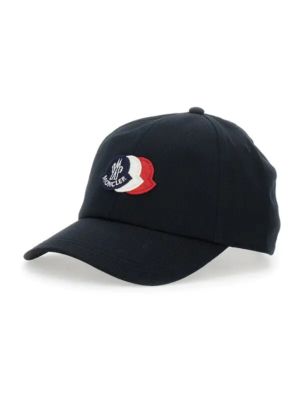 Moncler Blue Baseball Cap With Logo Patch On The Front And Back In Cotton For