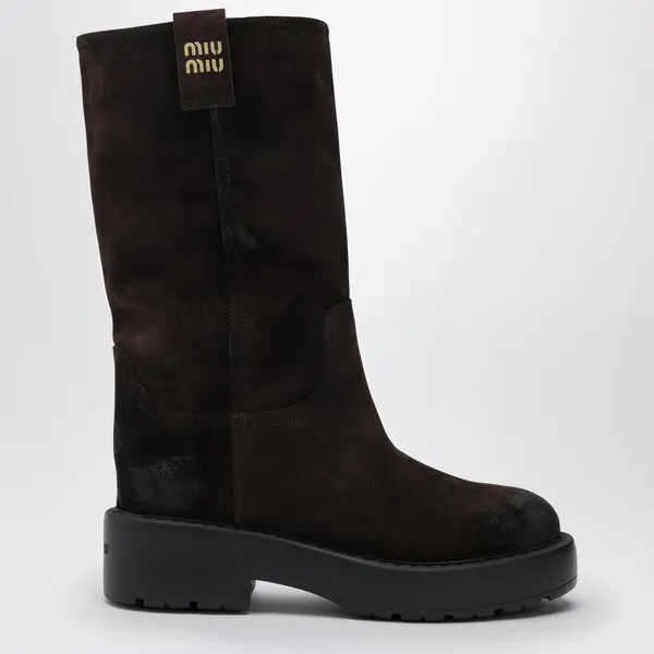 Miu Miu Dark Suede Leather Boot