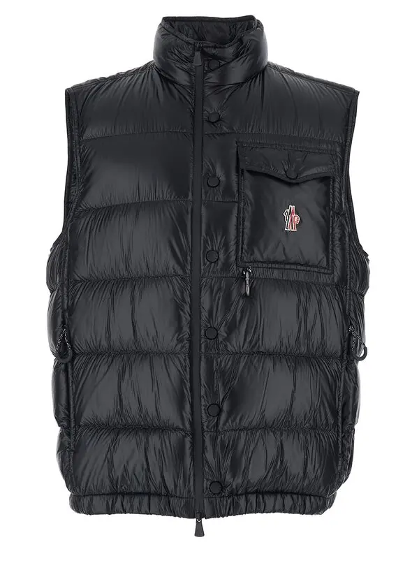 Moncler Down Jacket 'uychi' With High Collar And Logo Patch On The Front In Tech Fabric Black