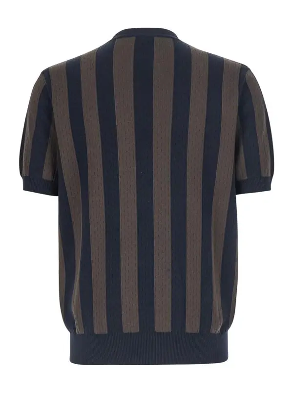 Fendi Blue Crew Neck T-shirt With All-over Striped Motif In Cotton And Silk For - Multicolor