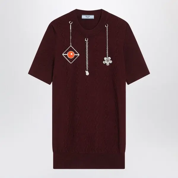 Prada Burgundy Wool Sweater With Charms