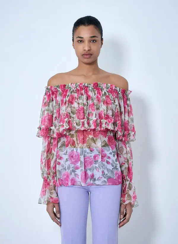 Chloé Off-shoulder Floral Blouse - Pink