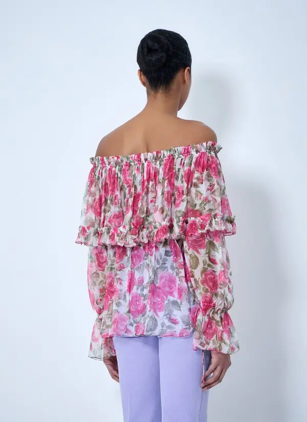Chloé Off-shoulder Floral Blouse - Pink