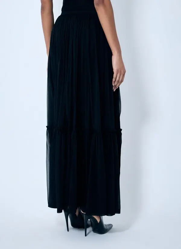 Saint Laurent Ruffled Silk Crepe Skirt - Black