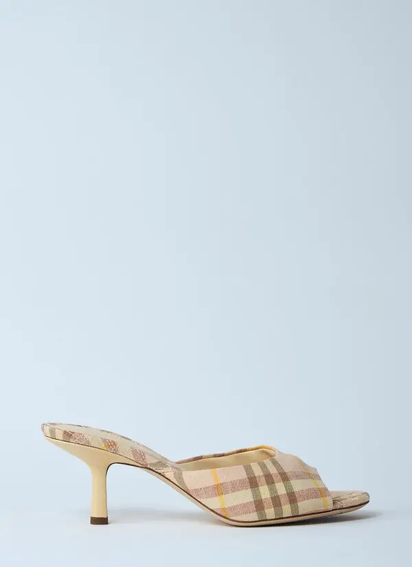 Burberry Check Heeled Mules - Yellow