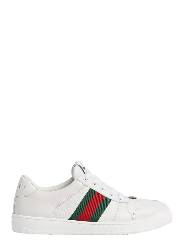 Gucci Low Sneakers 'screener' With Web Detail In Leather - White