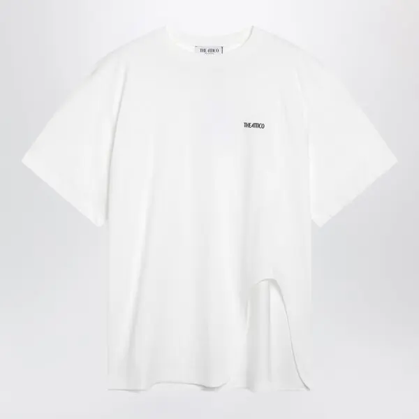 Attico Oversized Cotton Jersey T-shirt With Cutout Hem - White