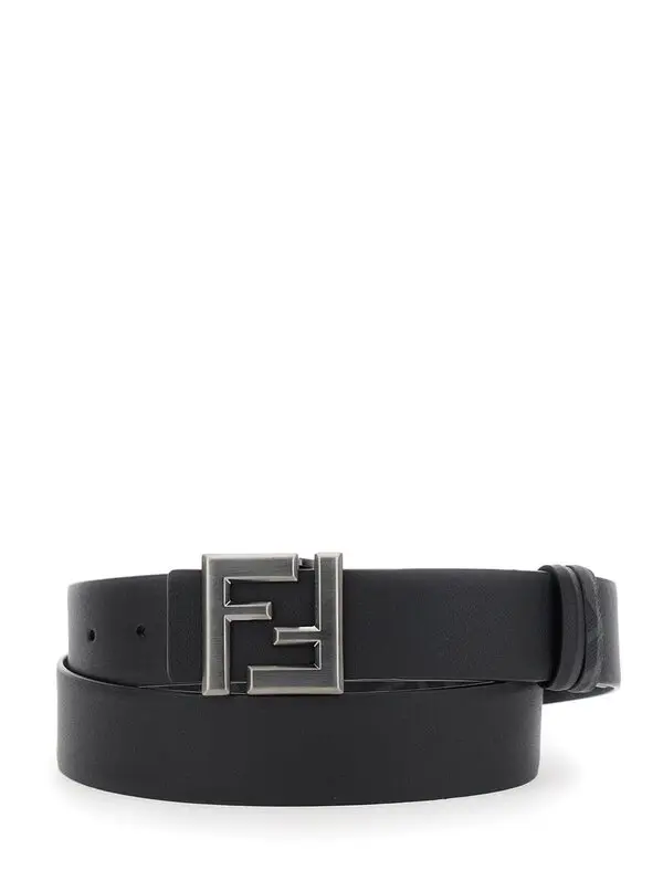 Fendi Reversible Belt With Ff Buckle In Leather For - Black