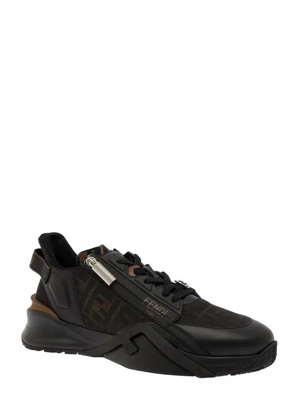 Fendi Low Sneakers Flow' With Diagonal F Detail In Fabric - Black