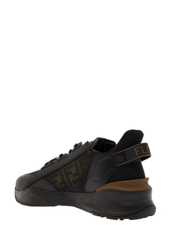Fendi Low Sneakers Flow' With Diagonal F Detail In Fabric - Black
