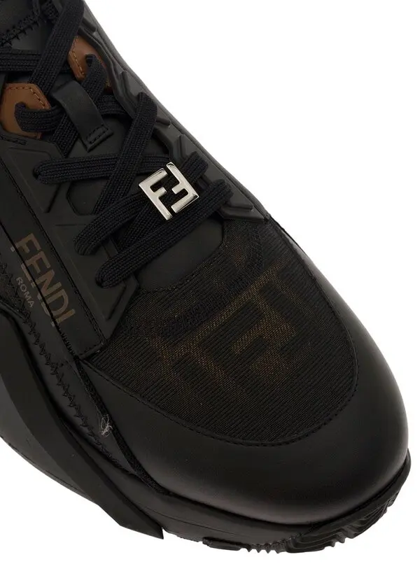 Fendi Low Sneakers Flow' With Diagonal F Detail In Fabric - Black