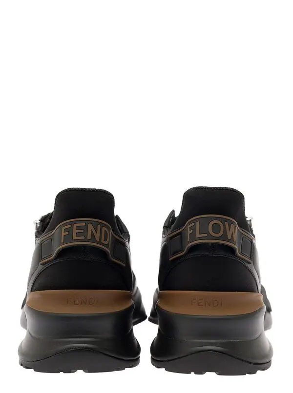 Fendi Low Sneakers Flow' With Diagonal F Detail In Fabric - Black