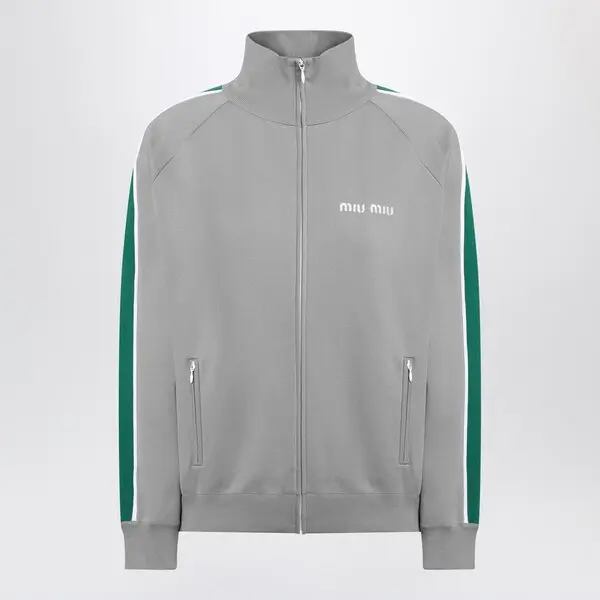 Miu Miu Grey/green Zip Sweatshirt In Technical Knit - Gray