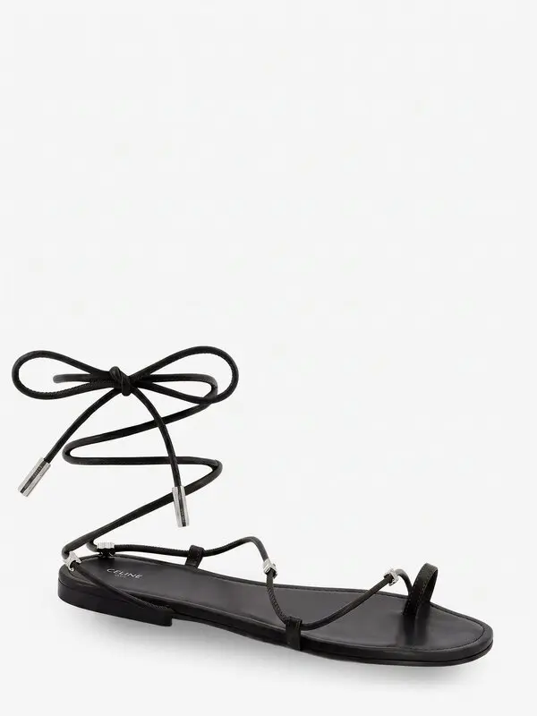 Celine Leather Sandals With Metal Triomphe Logo