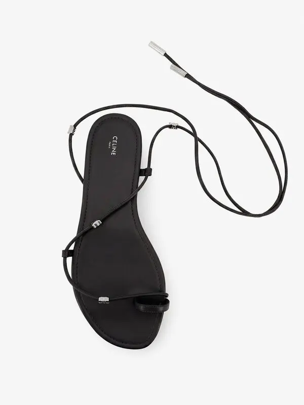 Celine Leather Sandals With Metal Triomphe Logo