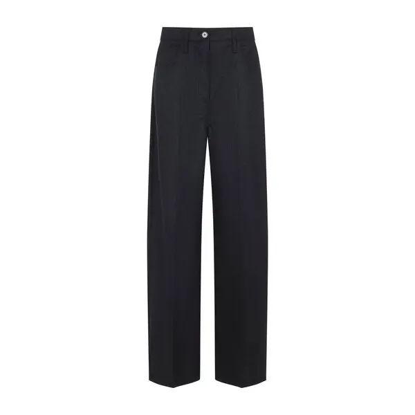 Prada Virgin Wool Wide Leg Trousers - Gray