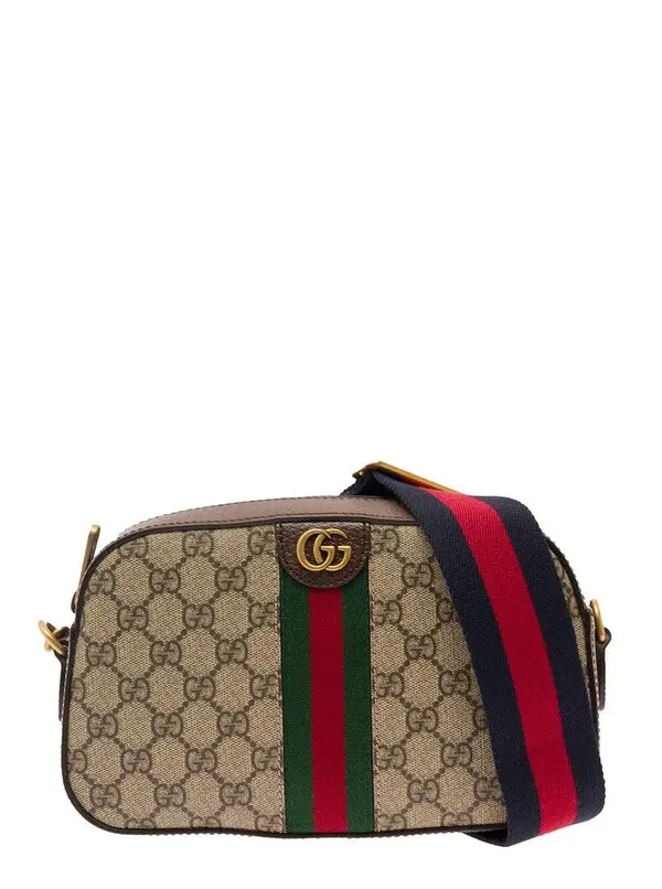 Gucci Crossbody Bag 'ophidia Gg Piccola' With Web In Gg Canvas Beige And Ebony - Multicolor