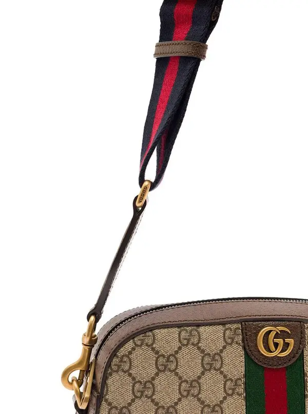 Gucci Crossbody Bag 'ophidia Gg Piccola' With Web In Gg Canvas Beige And Ebony - Multicolor