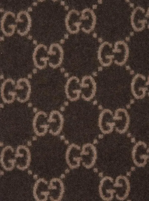 Gucci Scarf 'gg' With All-over Motif And Fringed Edge In For - Brown