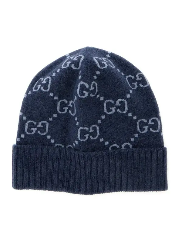 Gucci Hat Gg All-over Blue With Cashmere Cuff