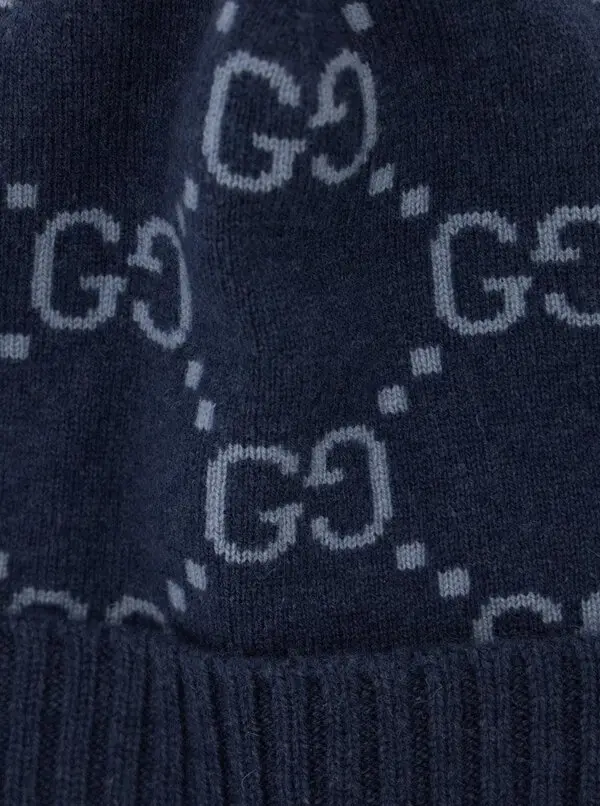 Gucci Hat Gg All-over Blue With Cashmere Cuff