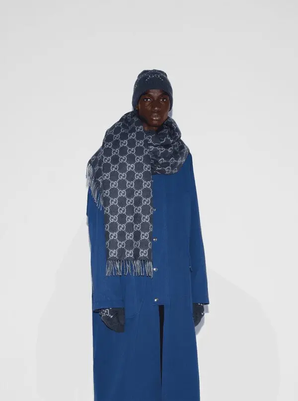Gucci Hat Gg All-over Blue With Cashmere Cuff