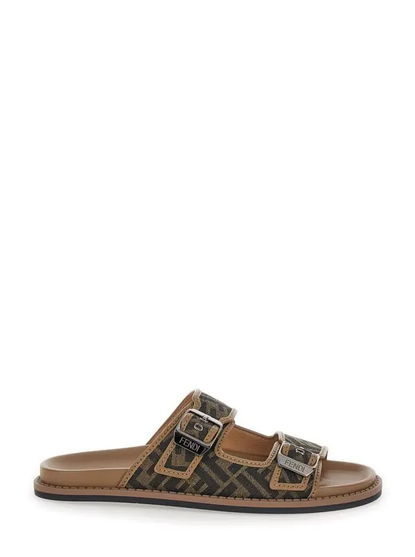 Fendi Leather Ff Print Flat Sandal - Multicolor