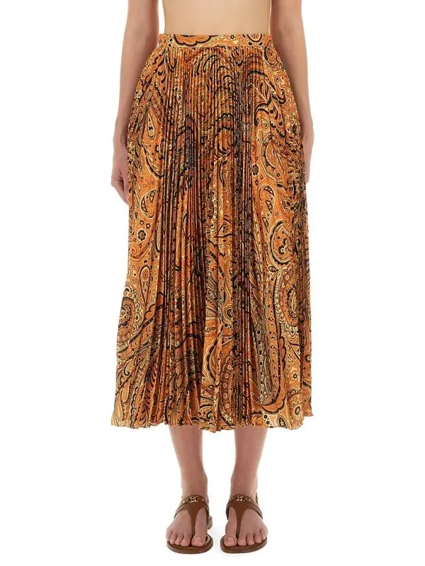 Etro Pleated Sablé Skirt With Print