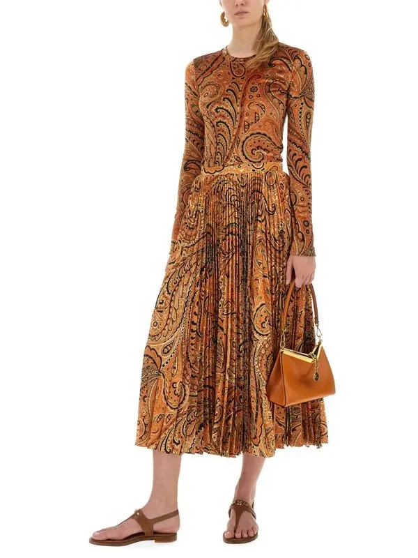 Etro Pleated Sablé Skirt With Print