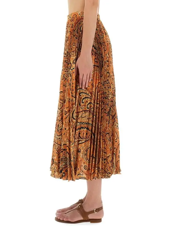Etro Pleated Sablé Skirt With Print