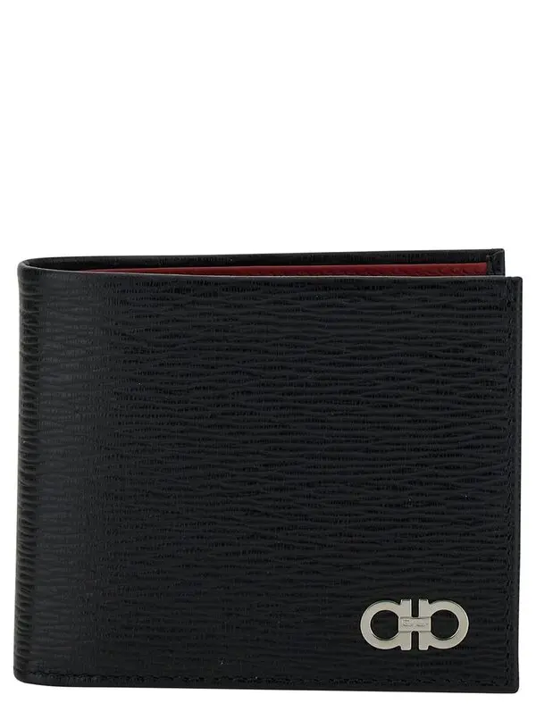 FERRAGAMO Wallet 'revival' Gancini With Double Hook In Grained Leather For - Black