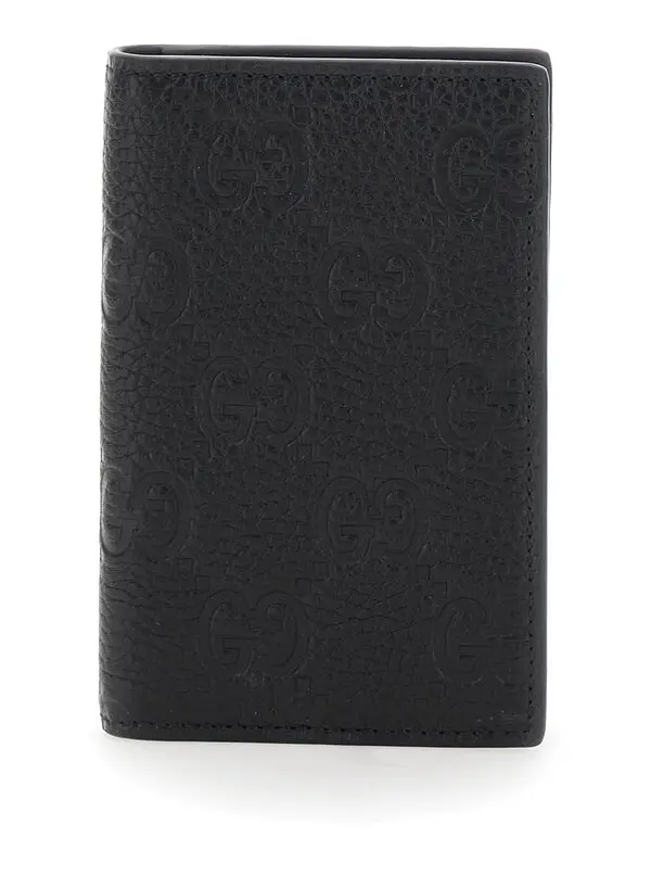 Gucci Bi-fold Wallet With Vertical Design In Grained Gg Leather Black - Multicolor