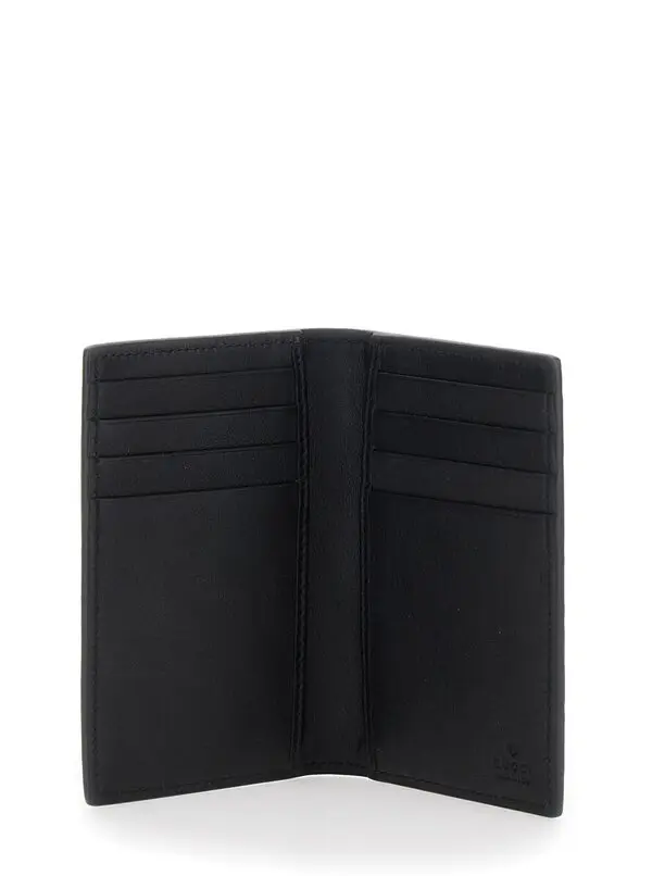 Gucci Bi-fold Wallet With Vertical Design In Grained Gg Leather Black