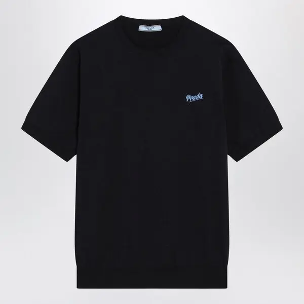 Prada Silk-blend Sweater With Logo - Blue