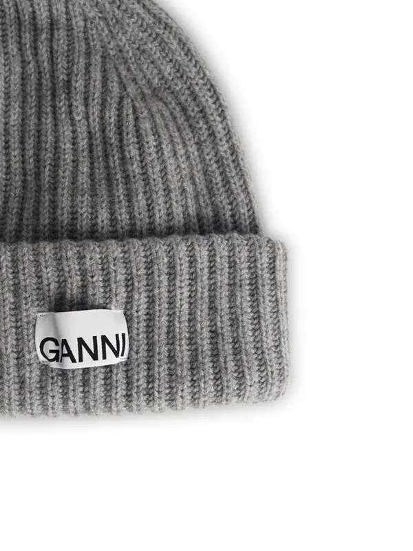 GANNI Wool Blend Beanie - Gray