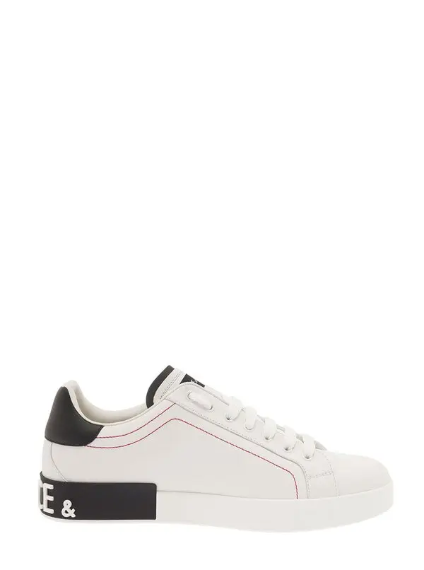 Dolce & Gabbana Low Sneakers 'portofino' With Applied Logo And Contrasting Stitching In Smooth White Leather For - Multicolor