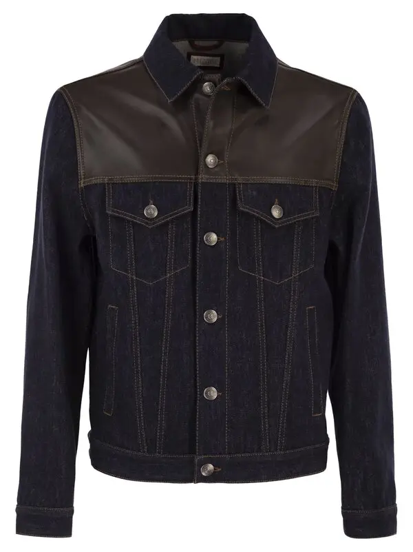 Brunello Cucinelli Cotton Denim Jacket With Leather Details - Multicolor