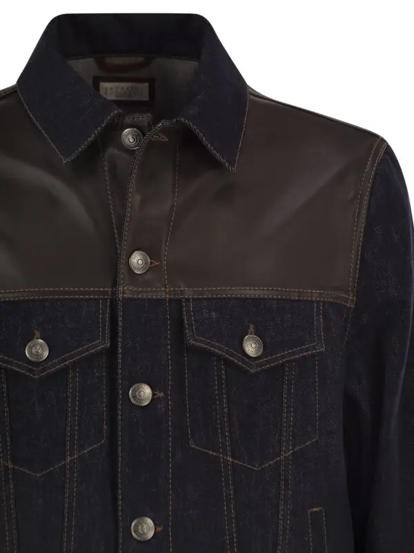 Brunello Cucinelli Cotton Denim Jacket With Leather Details - Multicolor